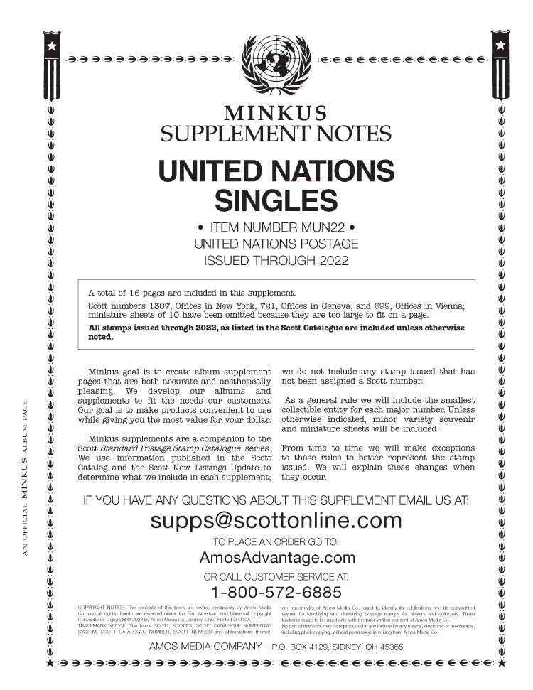 Minkus: UN Singles 2022 – Subway Stamp Shop Inc